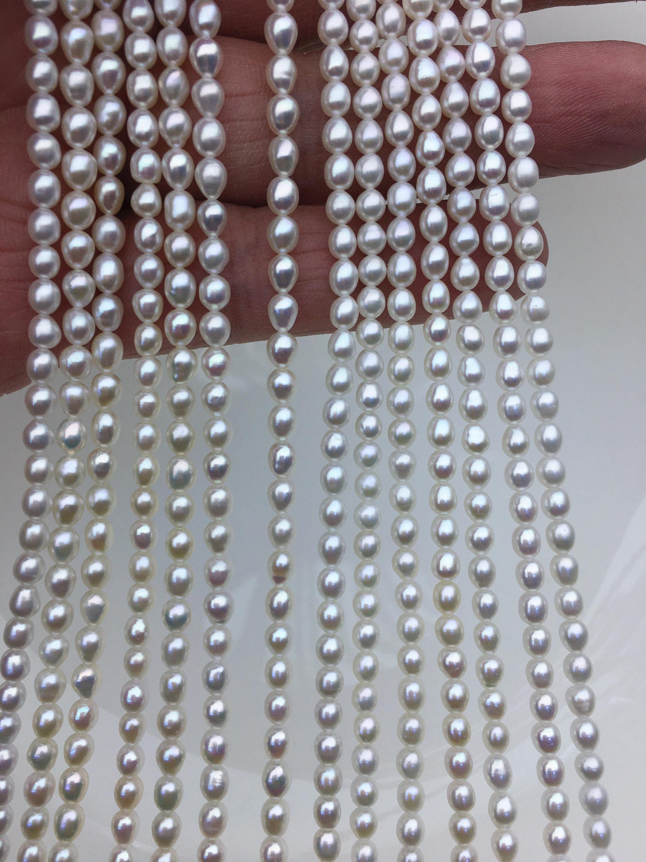 AAA 3.5-4x4-5mm White Rice Pearls,full Strand,oval Loose Pearl Beads ...