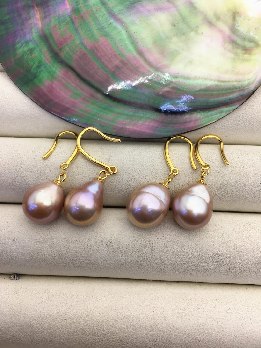 AAA 11-12mm Natural Rianbow Drop Edison Pearl Dangle Earrings,yellow ...
