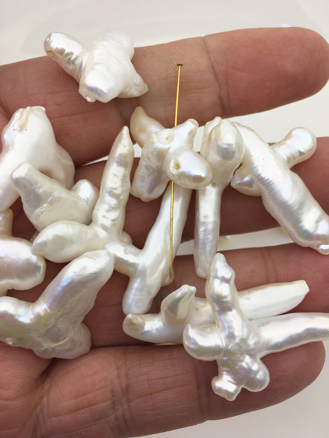 21pcs AA 17-22mm White Freshwater Pearl Loose Pearl Bead White Big Cross Pearl Loose Bead,0.7mm ...