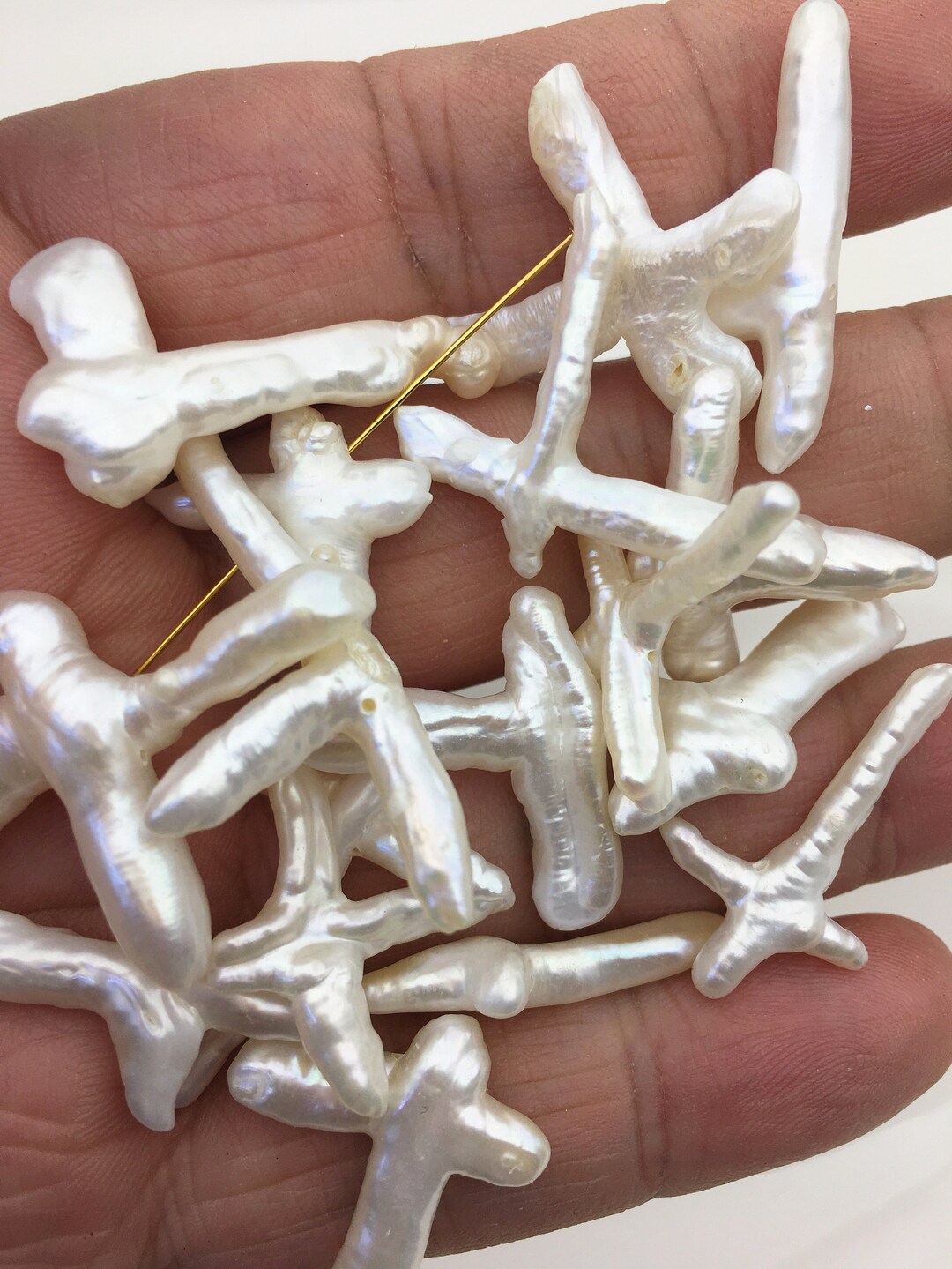 23pcs AA 17-22mm White Freshwater Pearl Loose Pearl Bead White Big Cross Pearl Loose Bead,0.7mm ...