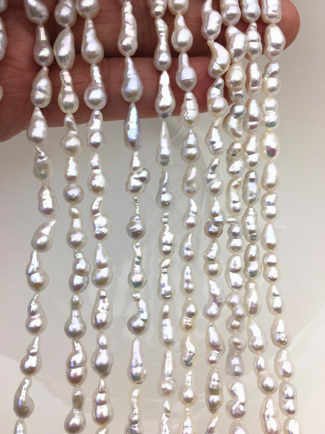 AA+ 5-6mm White Baroque Teardrop Freshwater Pearls, White Rice Pearl ...