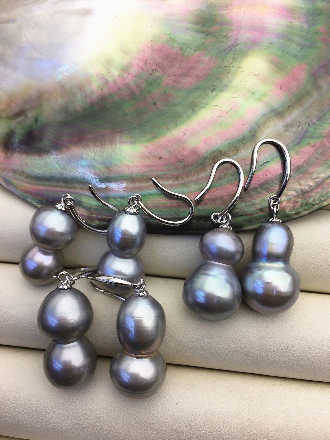 AA 11-13mm Gray Gourd Baroque Pearl Dangle Earringss925 - Etsy