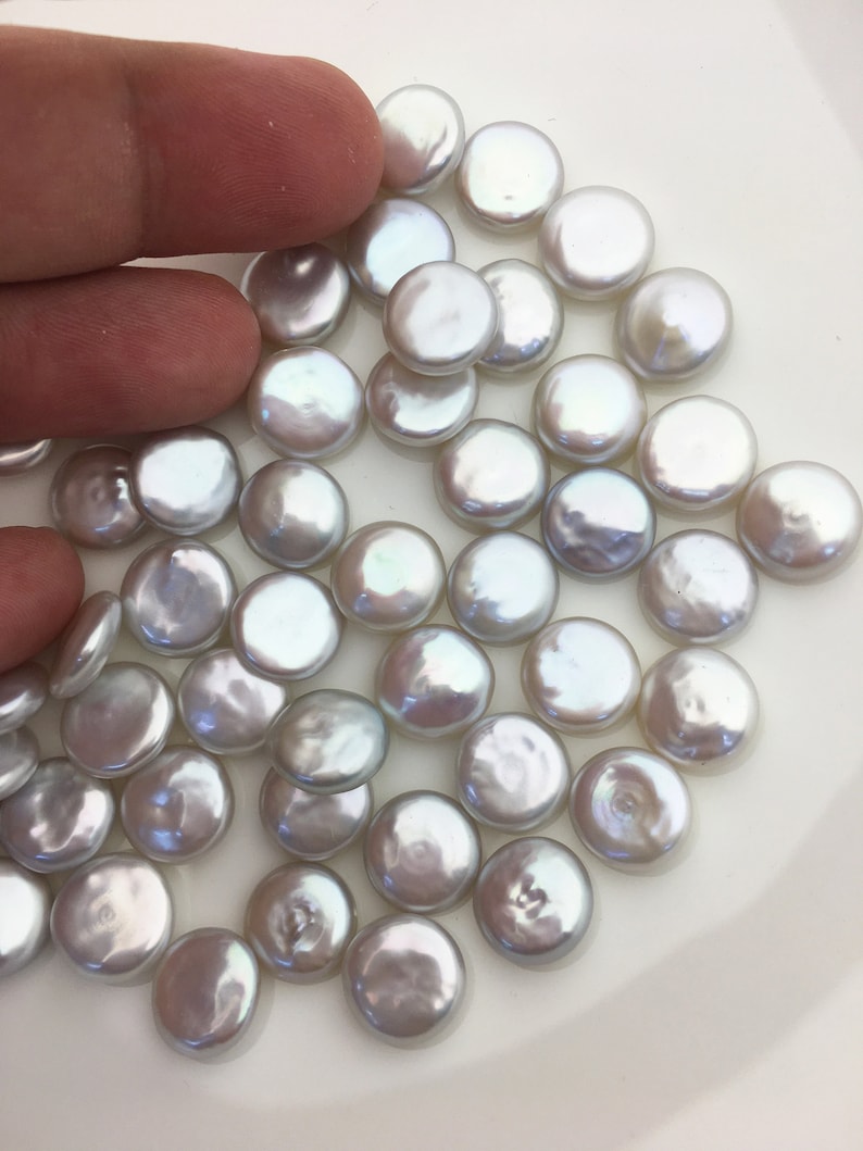 10pcs AAA+ 11-12mm White Coin Freshwater Pearls, Flat Pearl Bead ...
