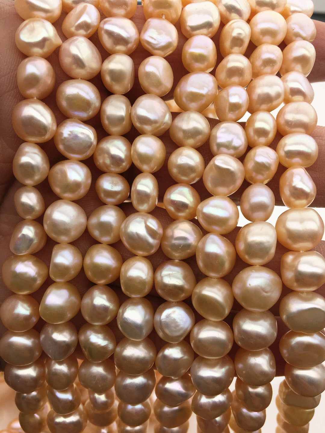 AAA 8.5-9.5x9-10mm Pink Peach Color Nugget Freshwater Pearls,full ...