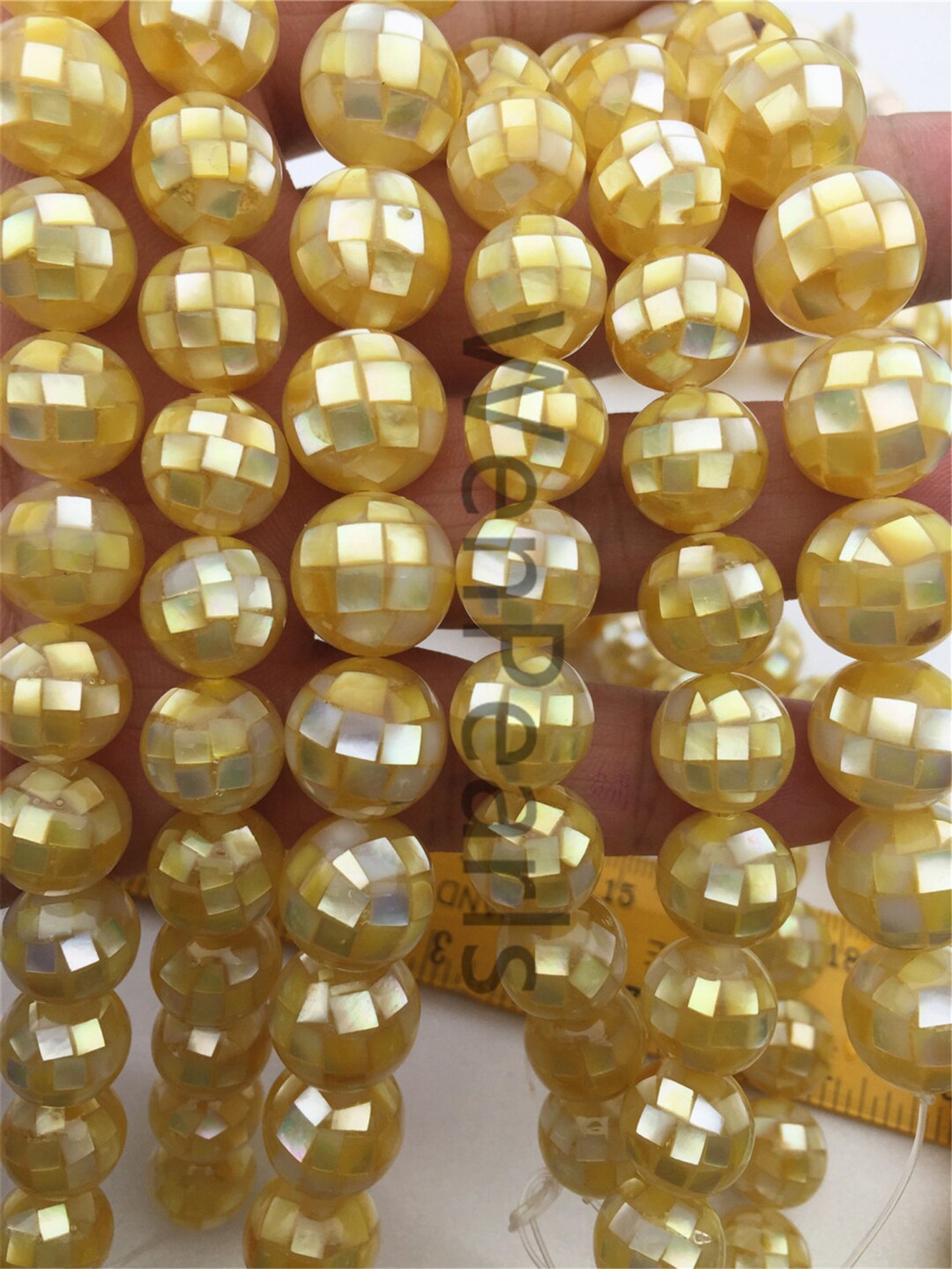 4pcs 10/12/14/16mm Golden Mosaic Shell Beads,golden Mosaic Shell Beads ...