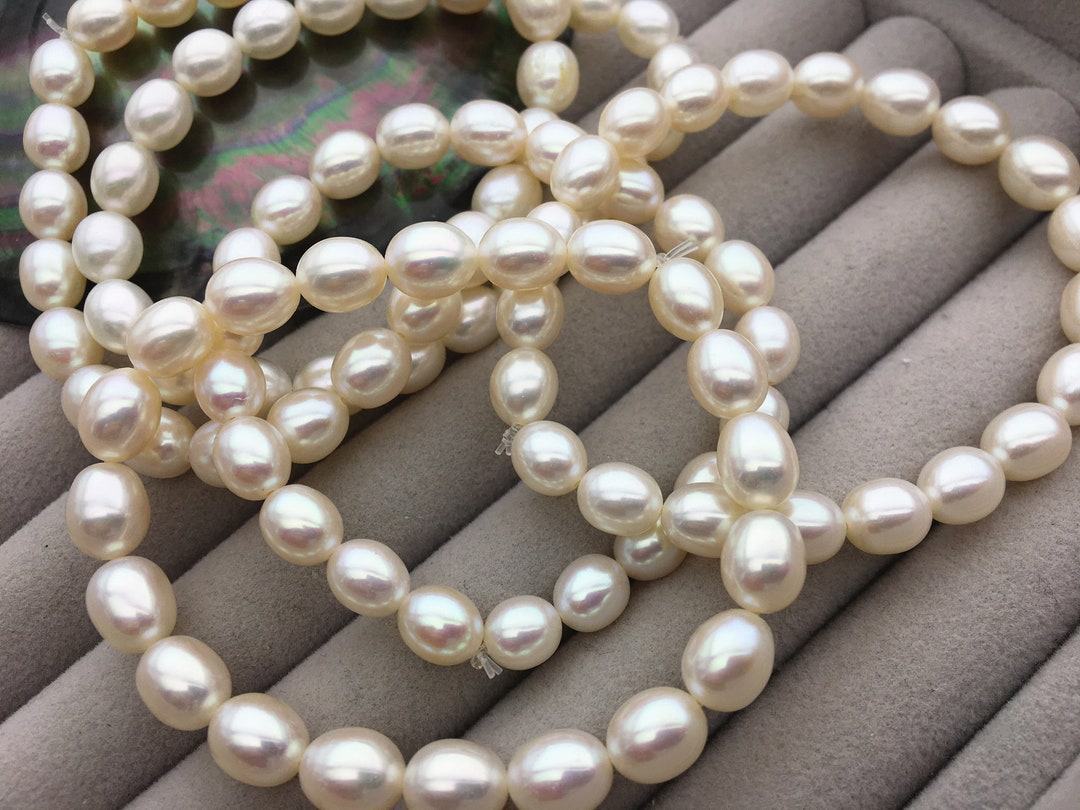 7 Inchs AAA 7mm White Oval Freshwater Pearl Elastic String Bracelet,rice Pearl Bracelet,b8-040 ...