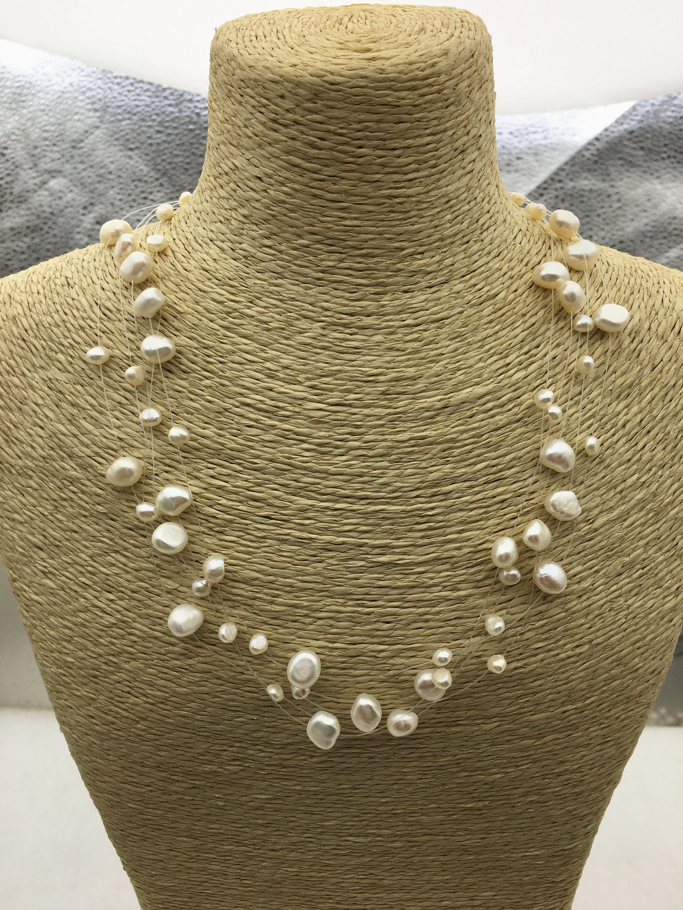 AAA Pearl Floating Necklaceillusion Pearl Necklace multiple - Etsy