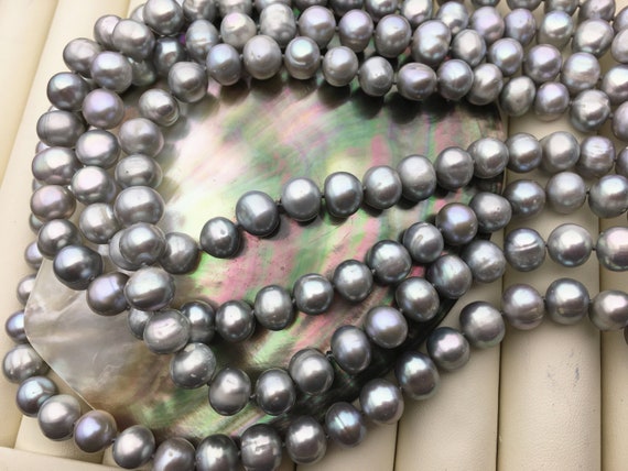 67'' 9mm Gray Potato Near Round Freshwater Pearl | Etsy