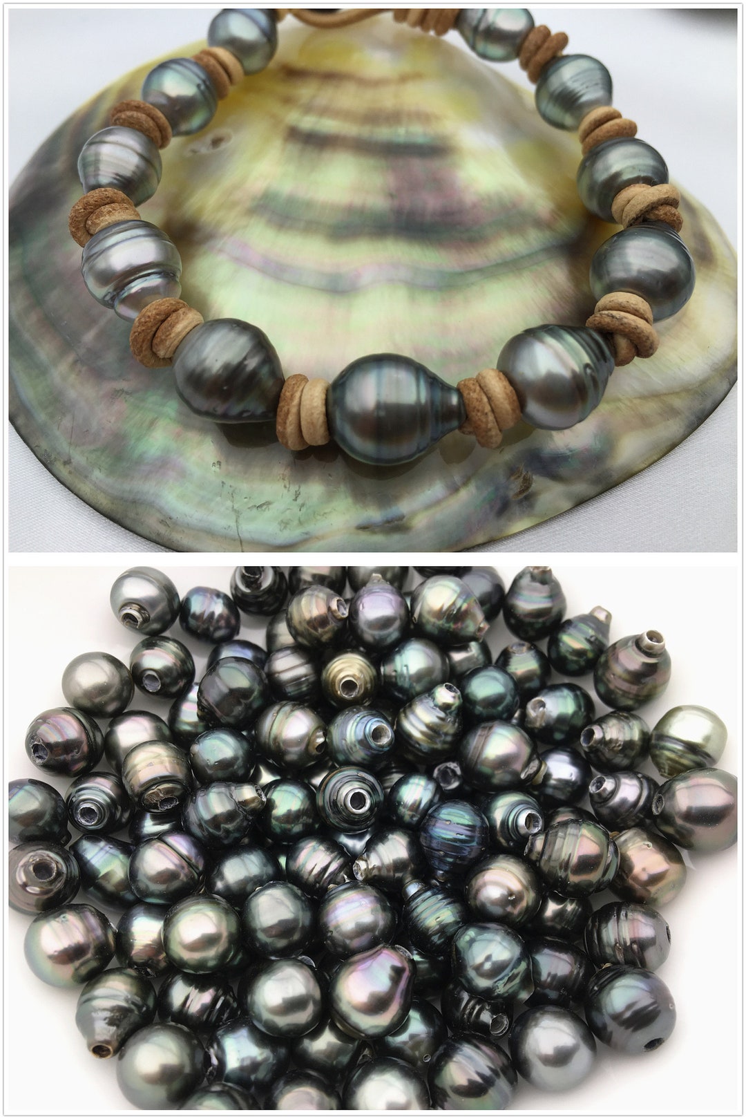 Real Green Tahitian Pearl Bracelet,high Luster Pearl, Pearl Leather ...