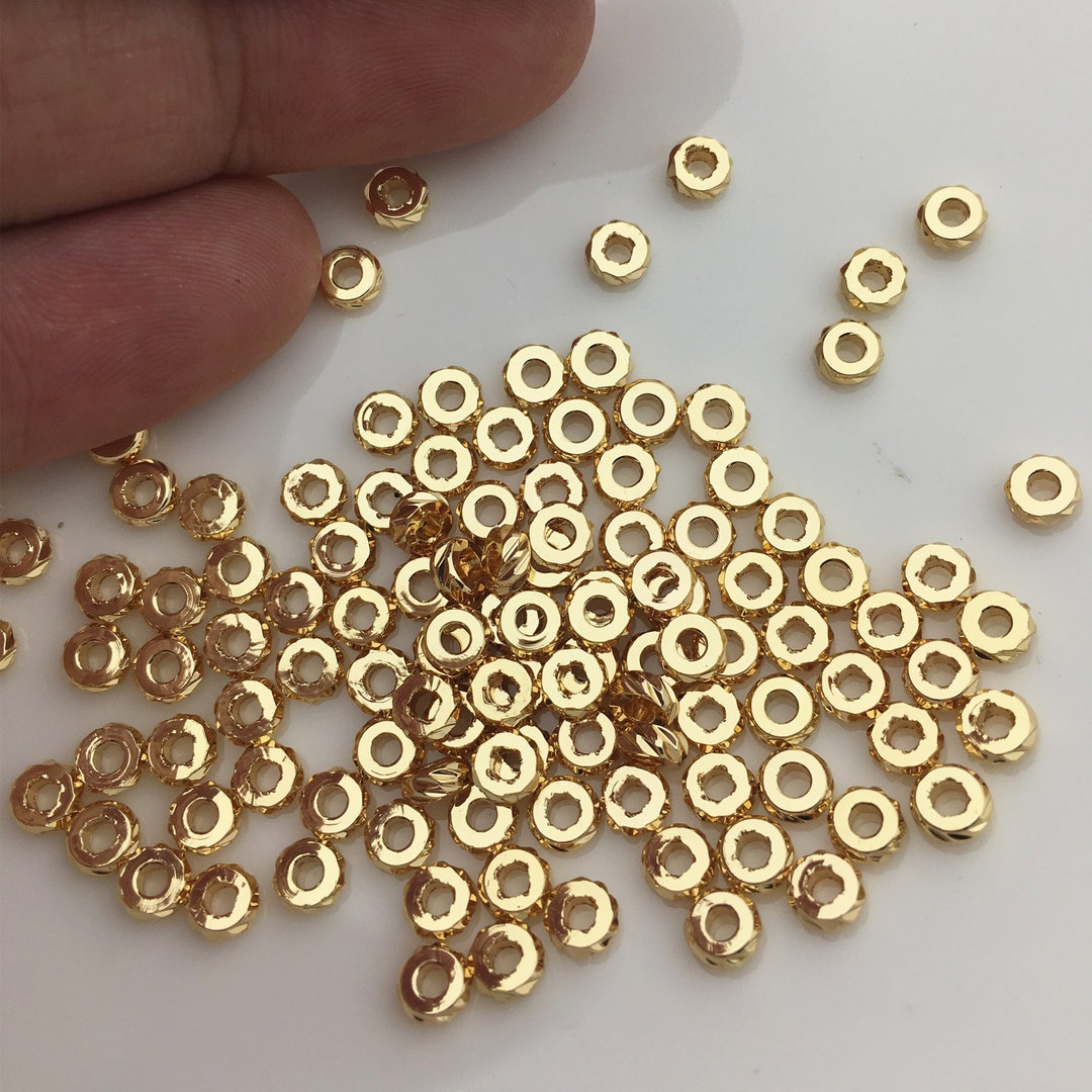50pcs 5x2mm Yellow Gold Rondelle Gold Beads,copper Plated 18k Solid ...