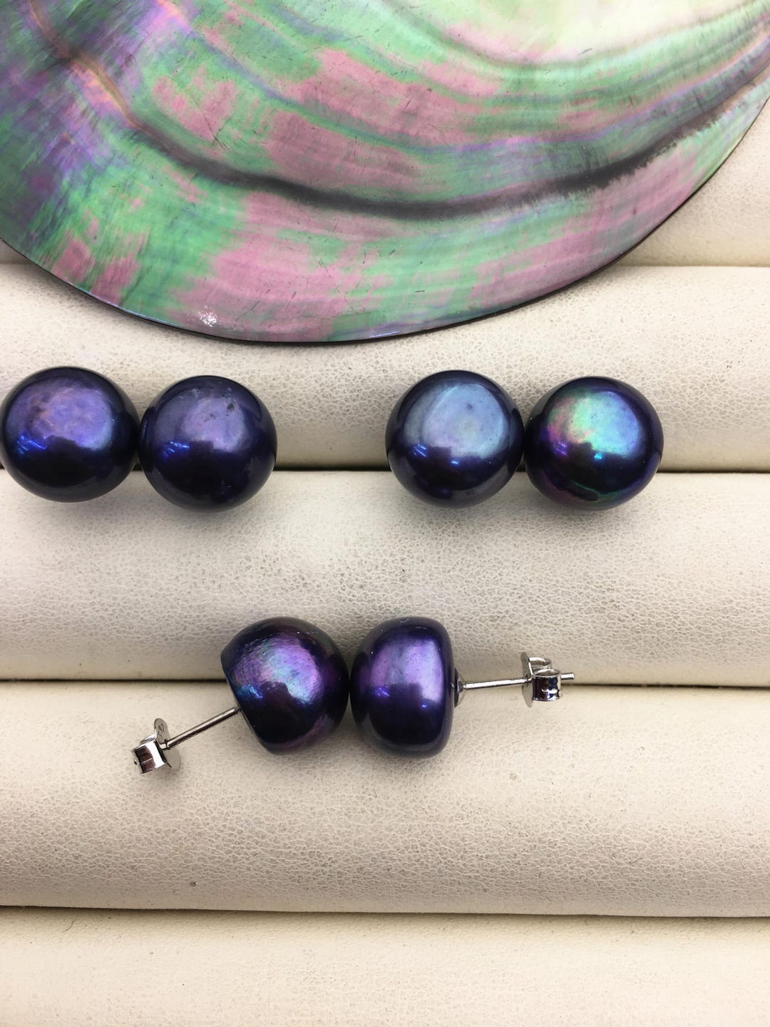 AA+ 12-13mm Big Black Pearl Stud Earrings,sterling Silver,se1-011 - Etsy
