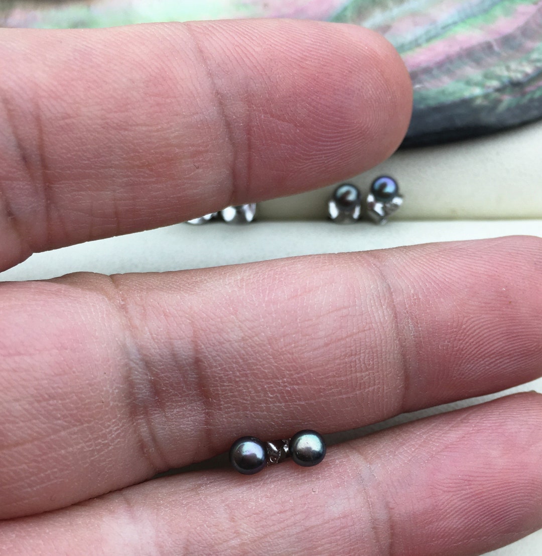 1 Pair AAA 3.5-4mm Green Blue Pearl Stud Earrings, Pearl Earrings,s925 ...