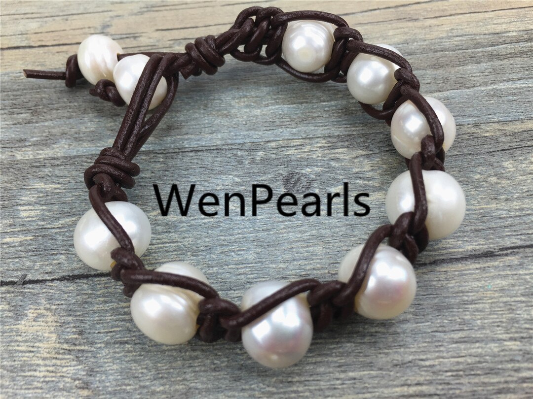 Big Potato Pearl Bracelet,leather Pearls Bracelet, Handmade Cuff,white ...