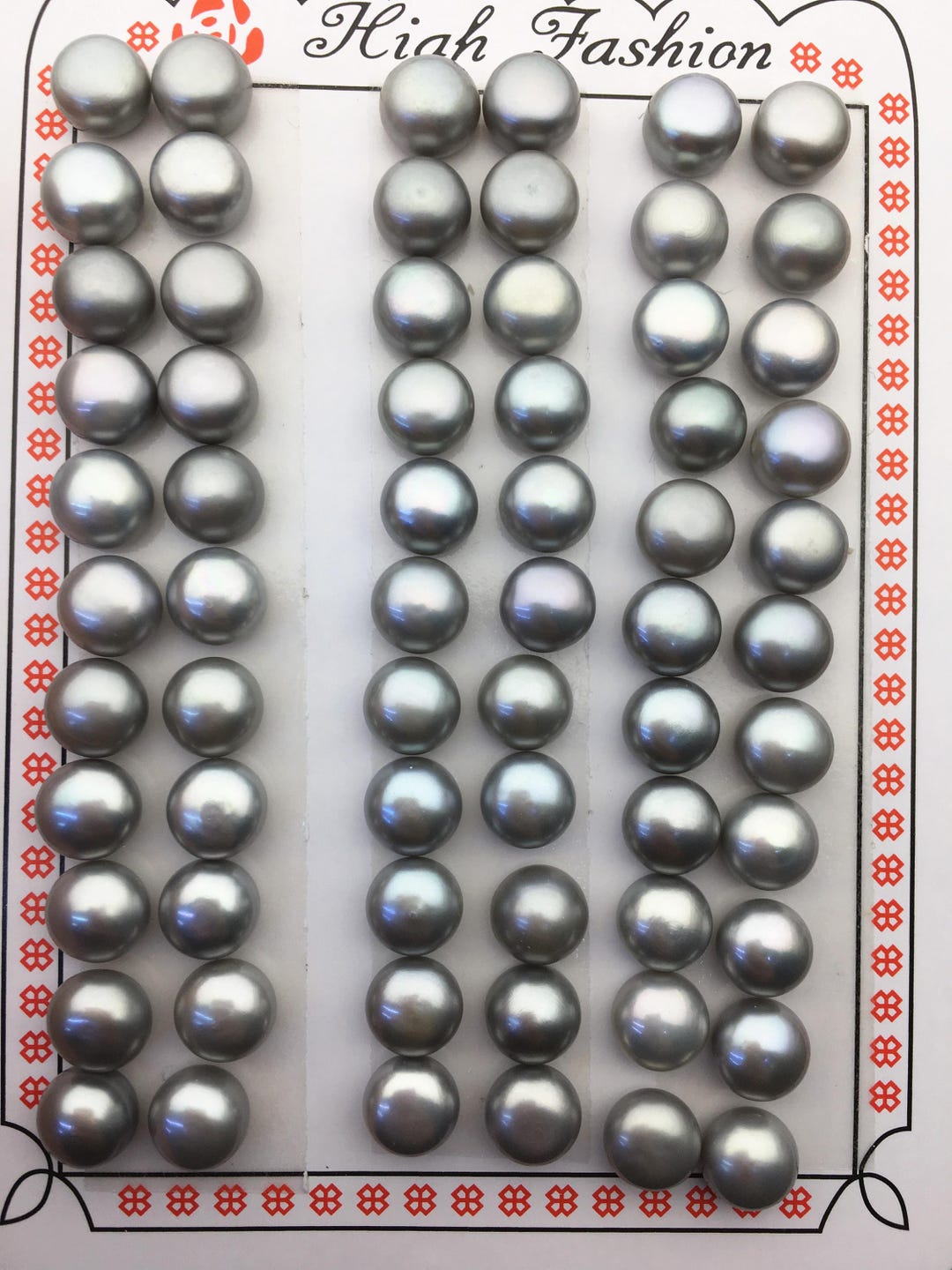 33 Pairs AAA 7-7.5mm Gray Baroque Button Round Freshwater Pearls Pairs ...