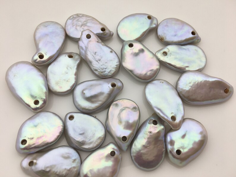 1pc AA 17-18mm Big Grey Drop Coin perlas de agua dulce, agujero lateral ...