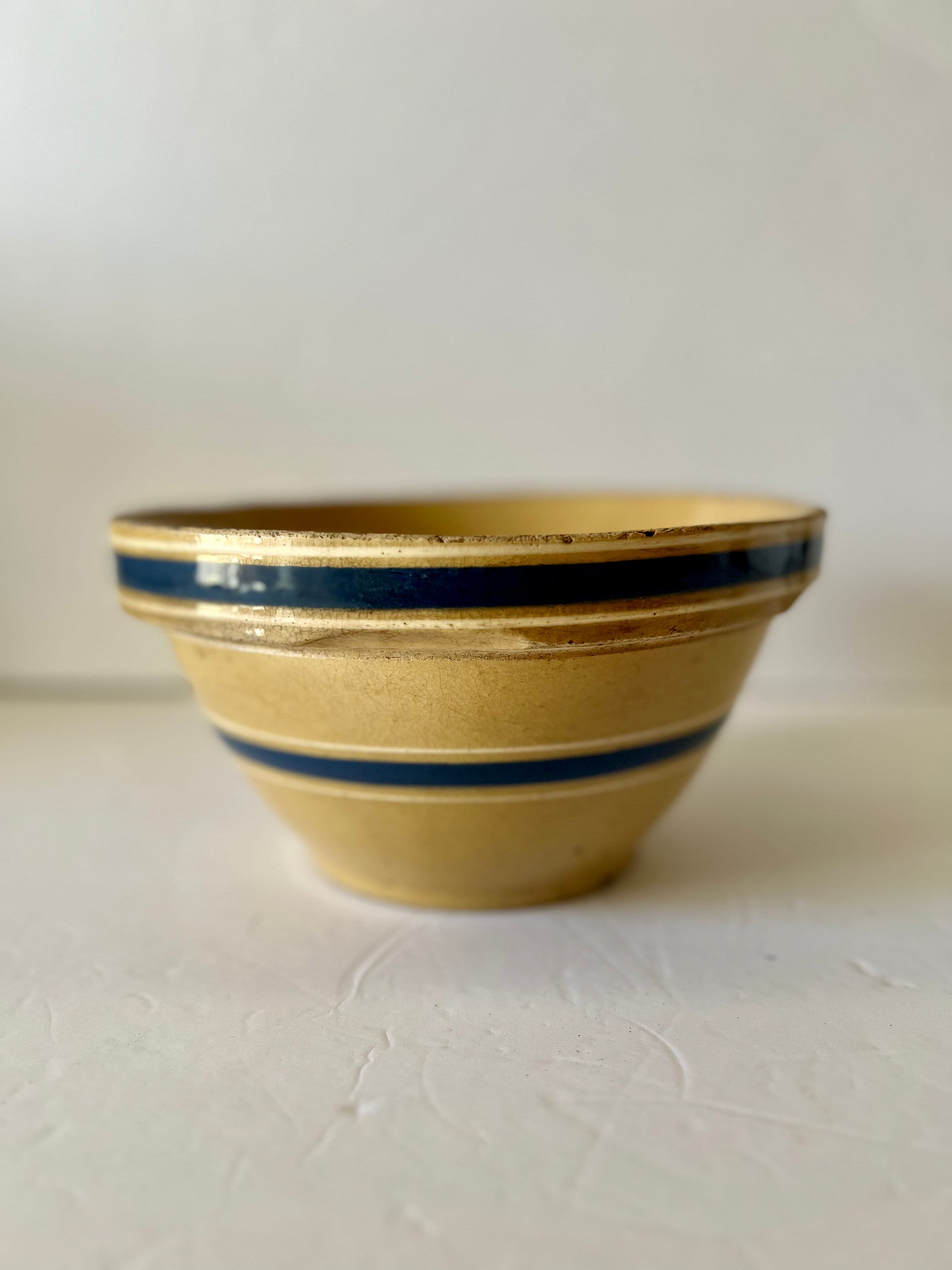 Blue Yellow Ware Bowl | Vintage BLUE BANDED Yellow Ware Mixing Bowl ...