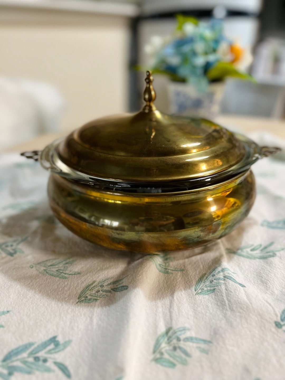Pyrex Casserole Dish Solid Brass by the Sheffield Silver Company ...