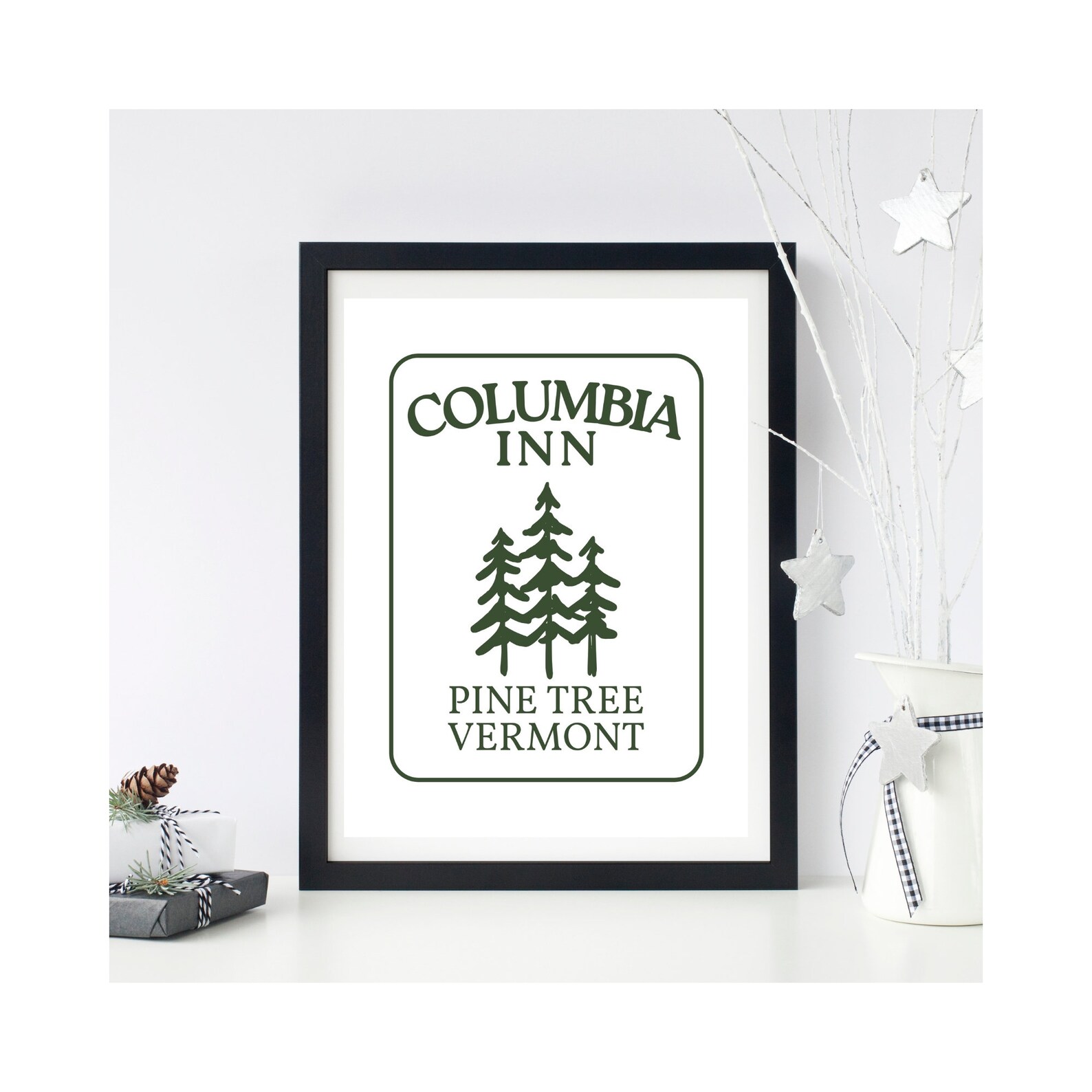 White Christmas Columbia Inn Sign Pine Tree Vermont Digital Prints ...