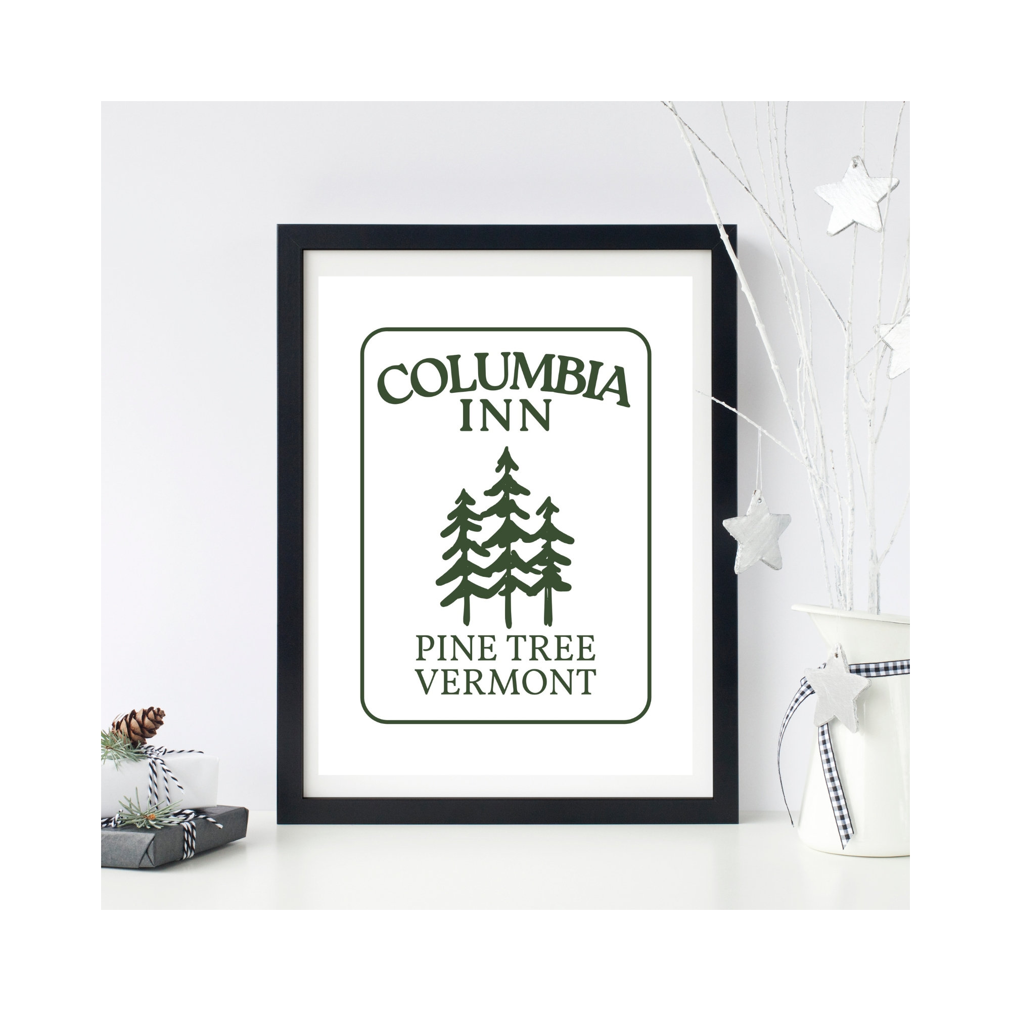 White Christmas Columbia Inn Sign Pine Tree Vermont Digital Prints ...