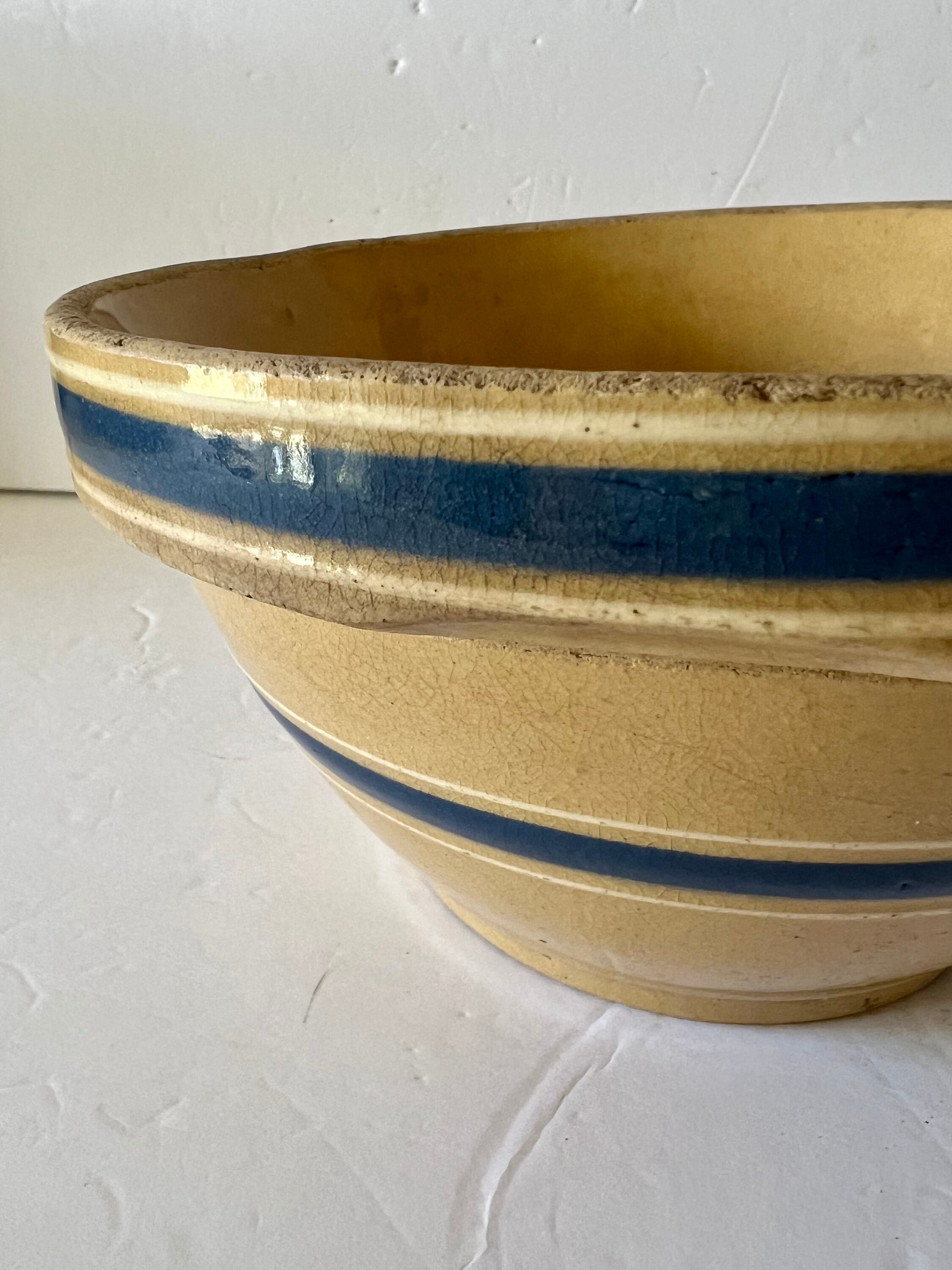 Blue Yellow Ware Bowl | Vintage BLUE BANDED Yellow Ware Mixing Bowl ...