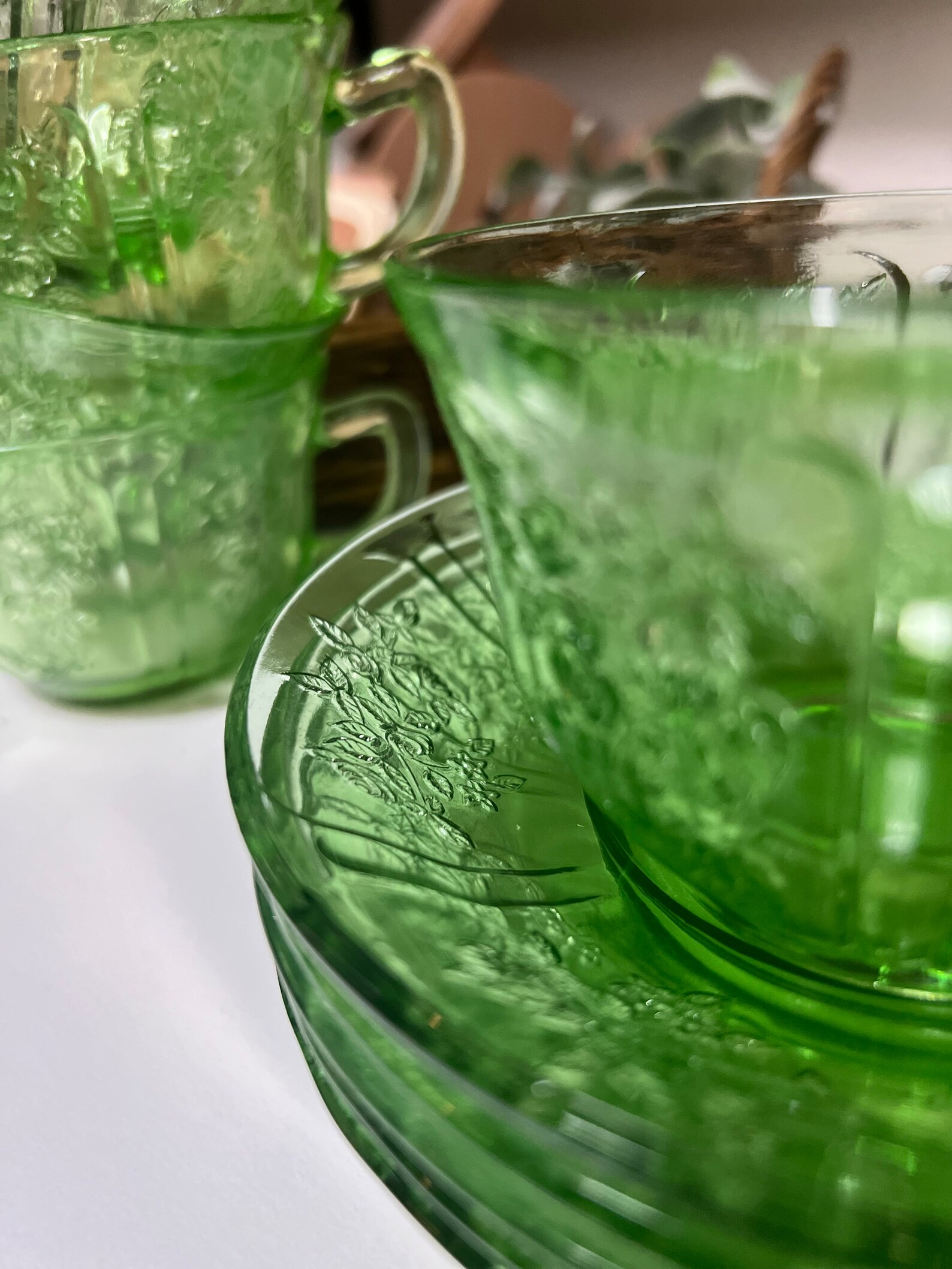 Green Uranium Glassware Vaseline Depression Glass Green Depression Ware ...