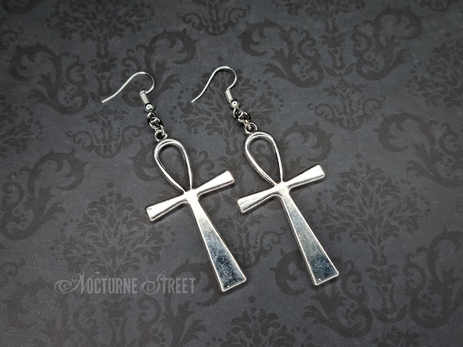 Gothic Silver Ankh Earrings - Large Gothic Ankh Earrings, Trad Goth Earrings, Statement Gothic ...