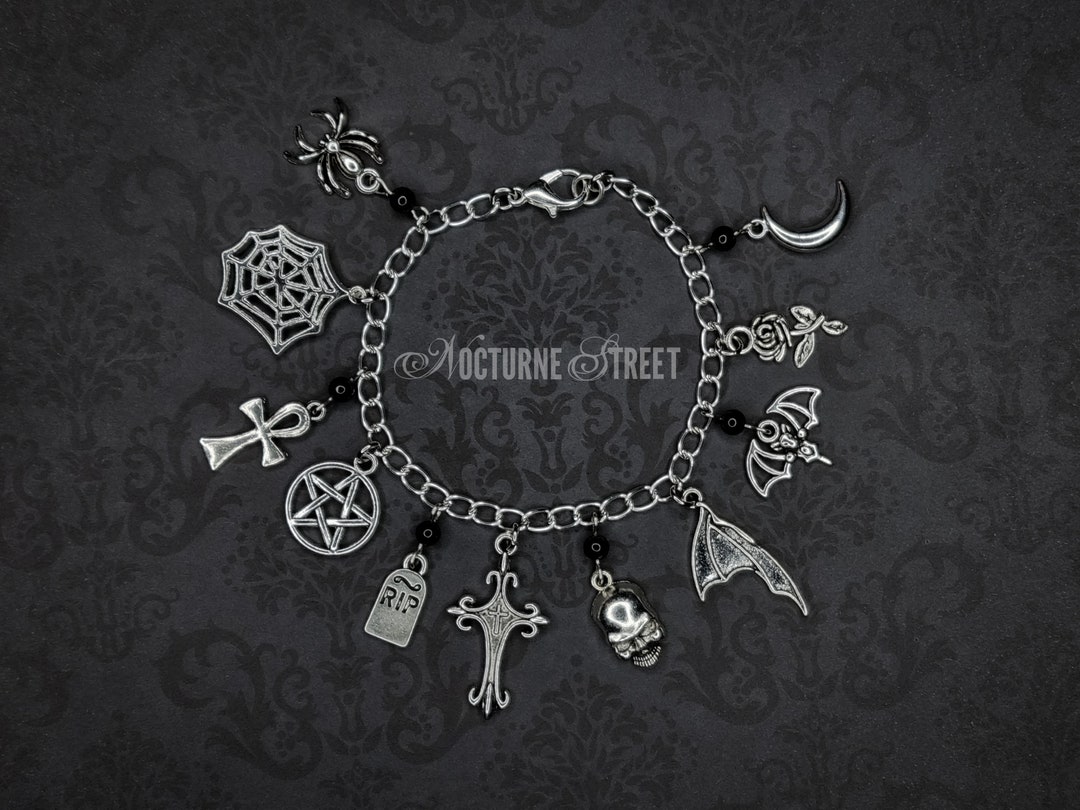 Gothic Charm Bracelet With Black Onyx - Goth Bracelet, Witchy Jewelry ...