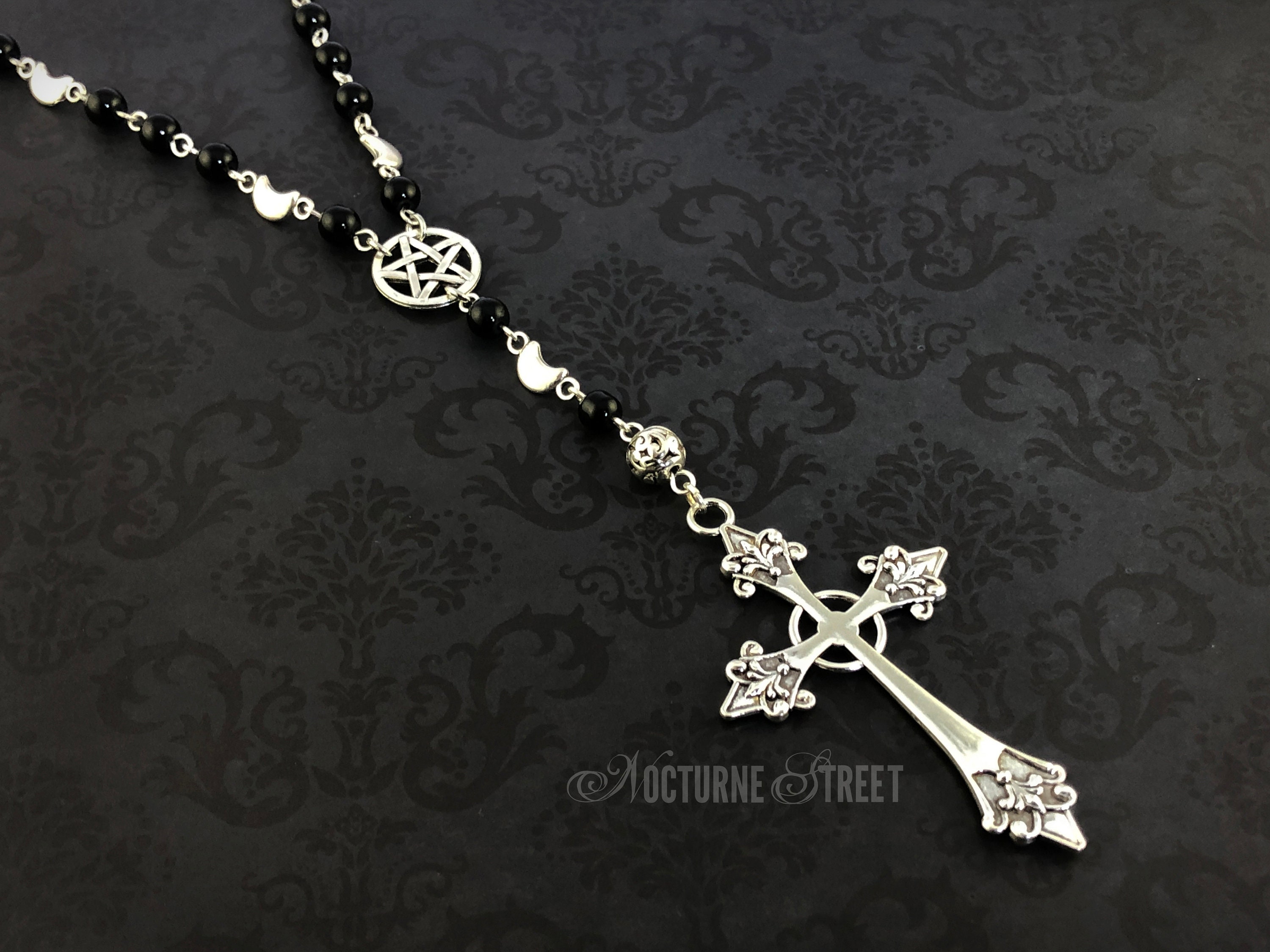 Gothic Rosary Necklace Gothic Prayer Beads Pentagram - Etsy UK