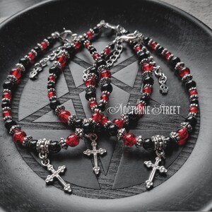 Red & Black Beaded Gothic Bracelet - Black Onyx Bracelet, Goth Bracelet ...