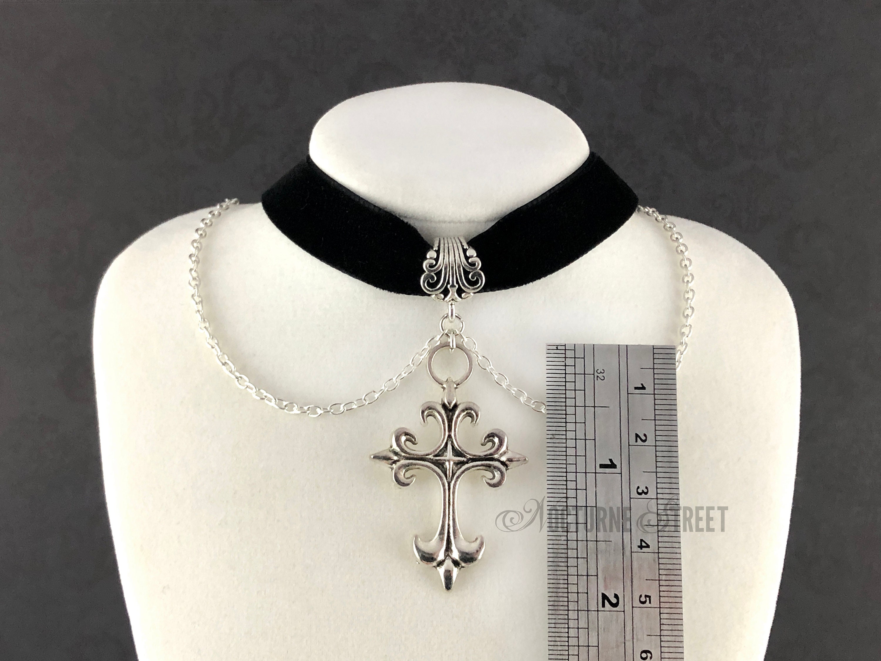 Gothic Cross Choker With Chains Silver Cross Choker Ornate - Etsy UK