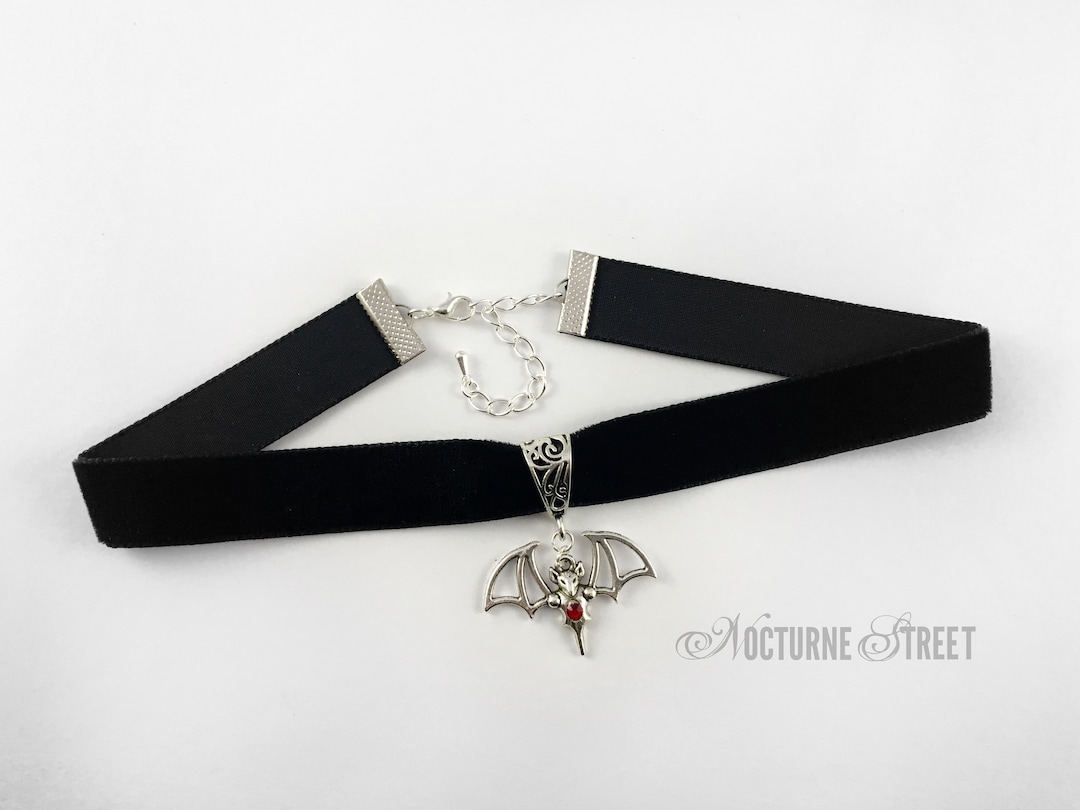 Black Velvet Choker With Bat Charm - Bat Choker, Bat Jewelry, Goth ...
