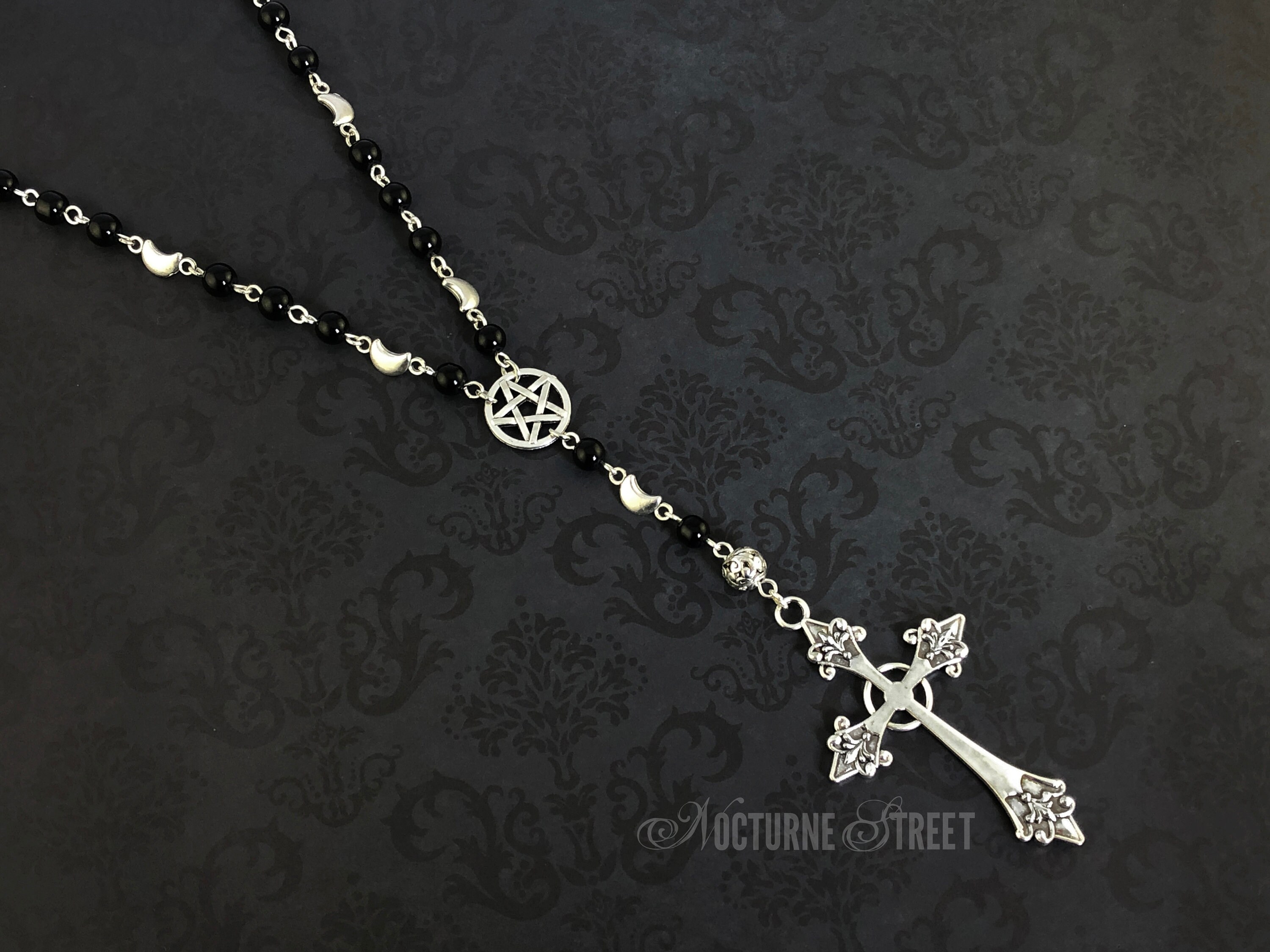Gothic Rosary Necklace Gothic Prayer Beads Pentagram | Etsy UK
