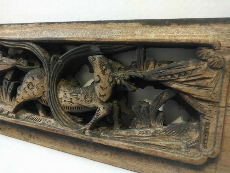 Vintage Antique Wooden Chimera Deer Carving Rectangular Window - Etsy