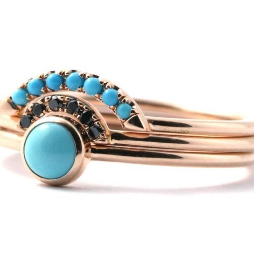 Turquoise Ring Set 18k Yellow Gold With Lace Band | Etsy