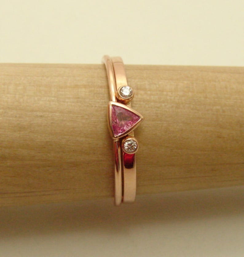 Trillion Sapphire Ring Diamond Stacking Ring Gold Wedding - Etsy