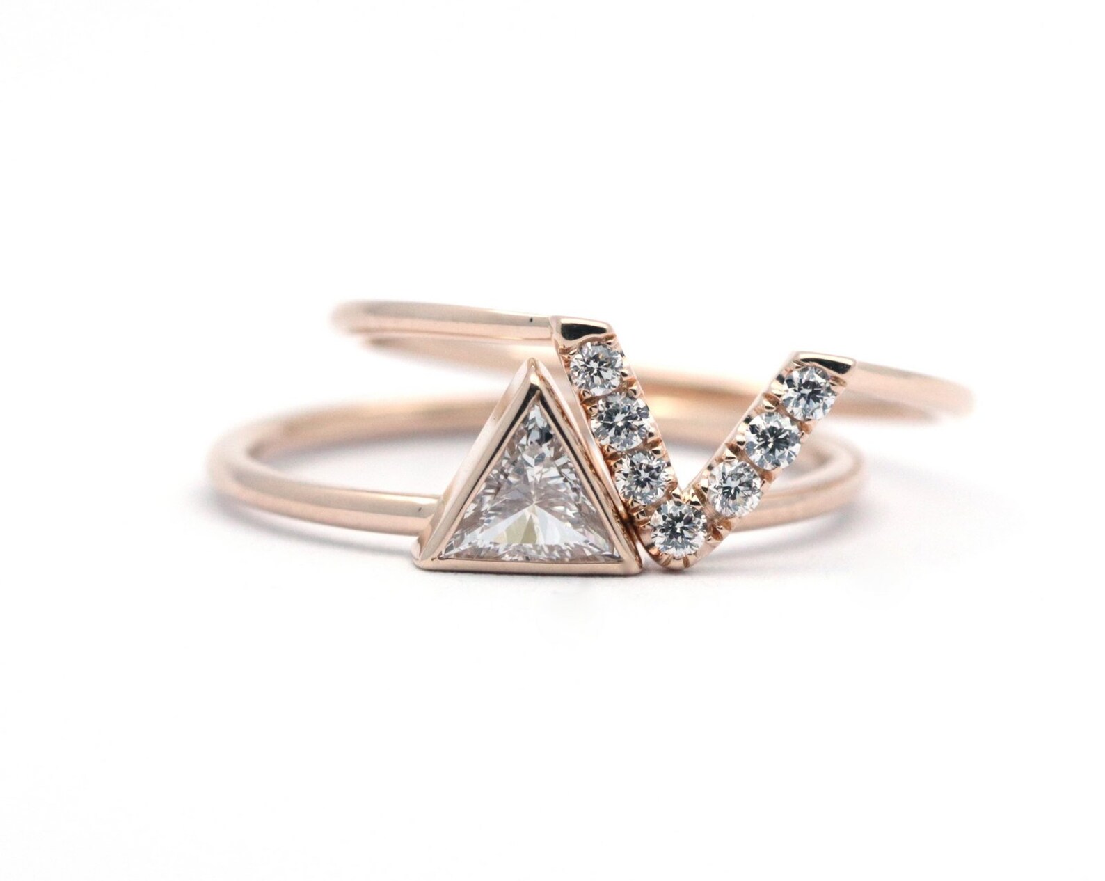 Triangle Diamond Bridal Set Gold Diamond Rings Diamond - Etsy