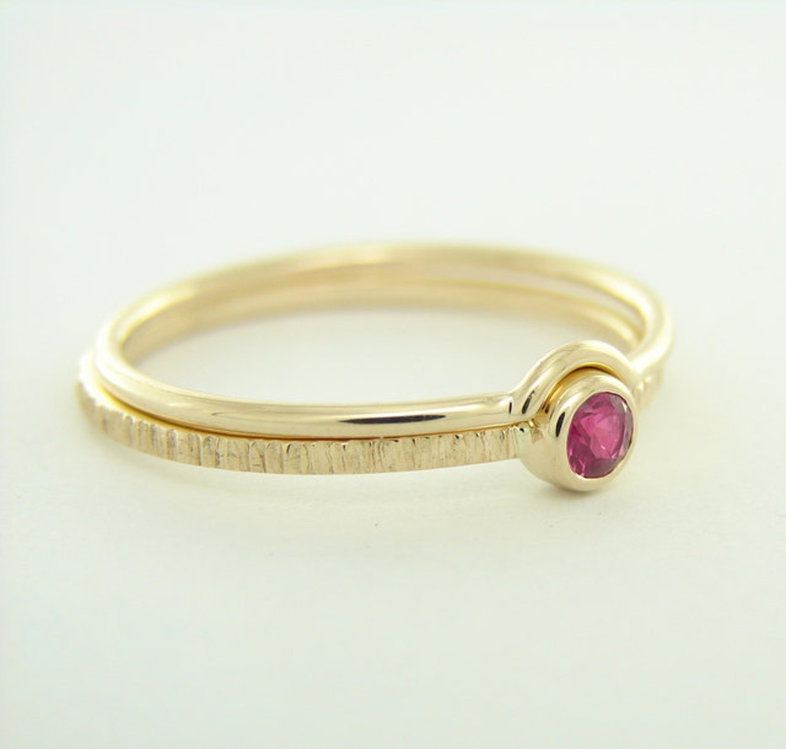 Wedding Set Ruby Ring With Thin Simple Gold Ring 14k Gold | Etsy