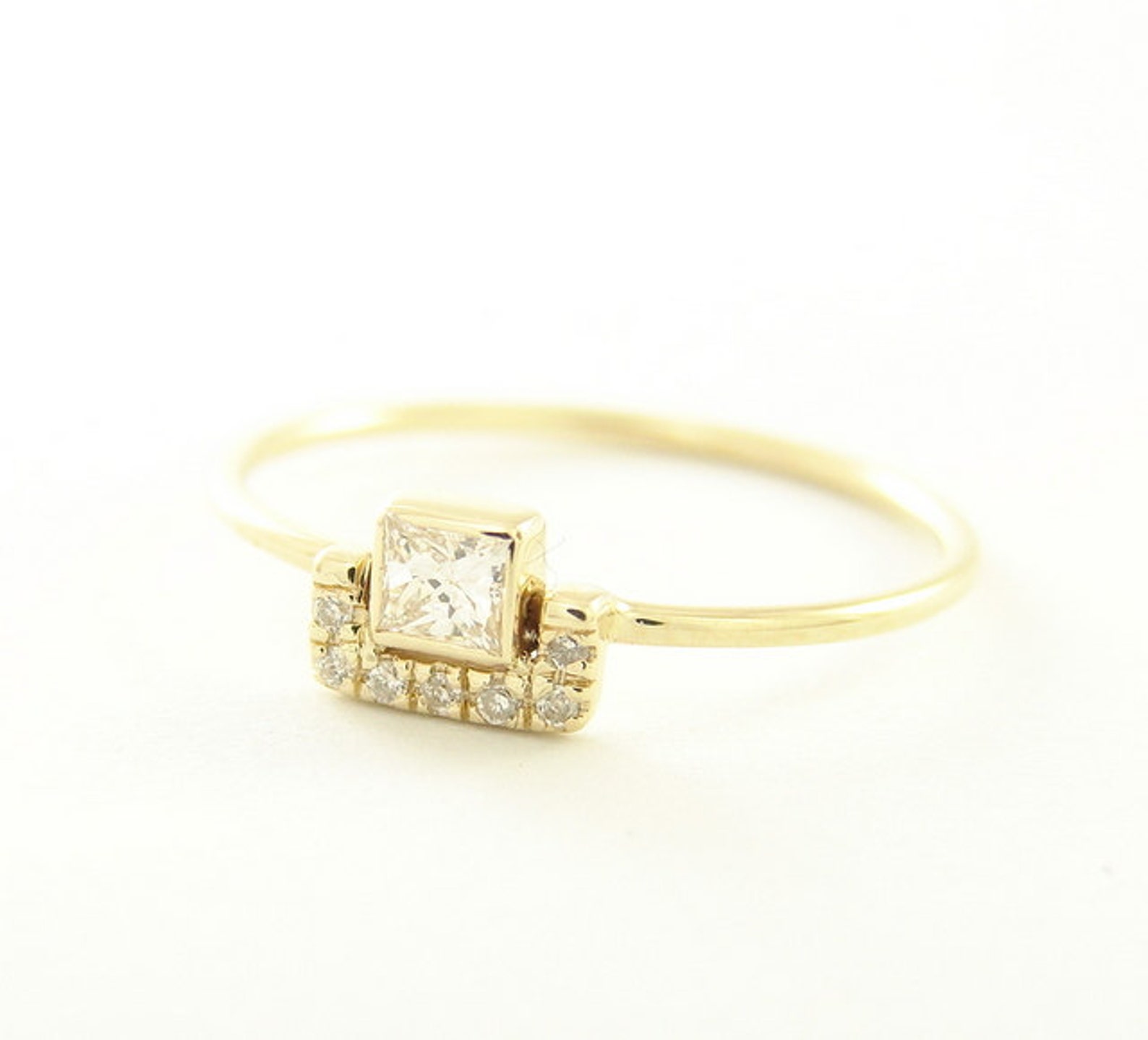 Square Diamond & Pave Diamonds Ring - 14k Gold Diamond Ring - Diamond ...
