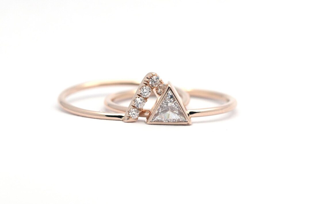 Triangle Diamond Bridal Set Gold Diamond Rings Diamond - Etsy