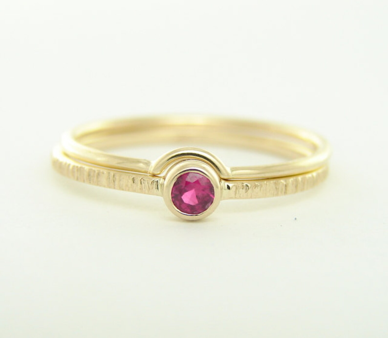 Wedding Set Ruby Ring With Thin Simple Gold Ring 14k Gold | Etsy
