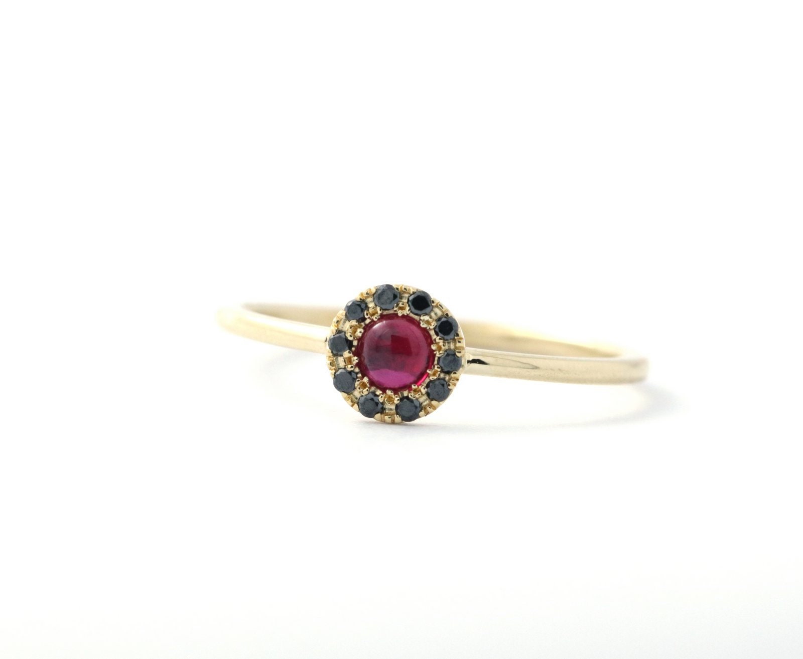Ruby & Black Diamonds Ring, Cabochon Ruby Ring - Etsy
