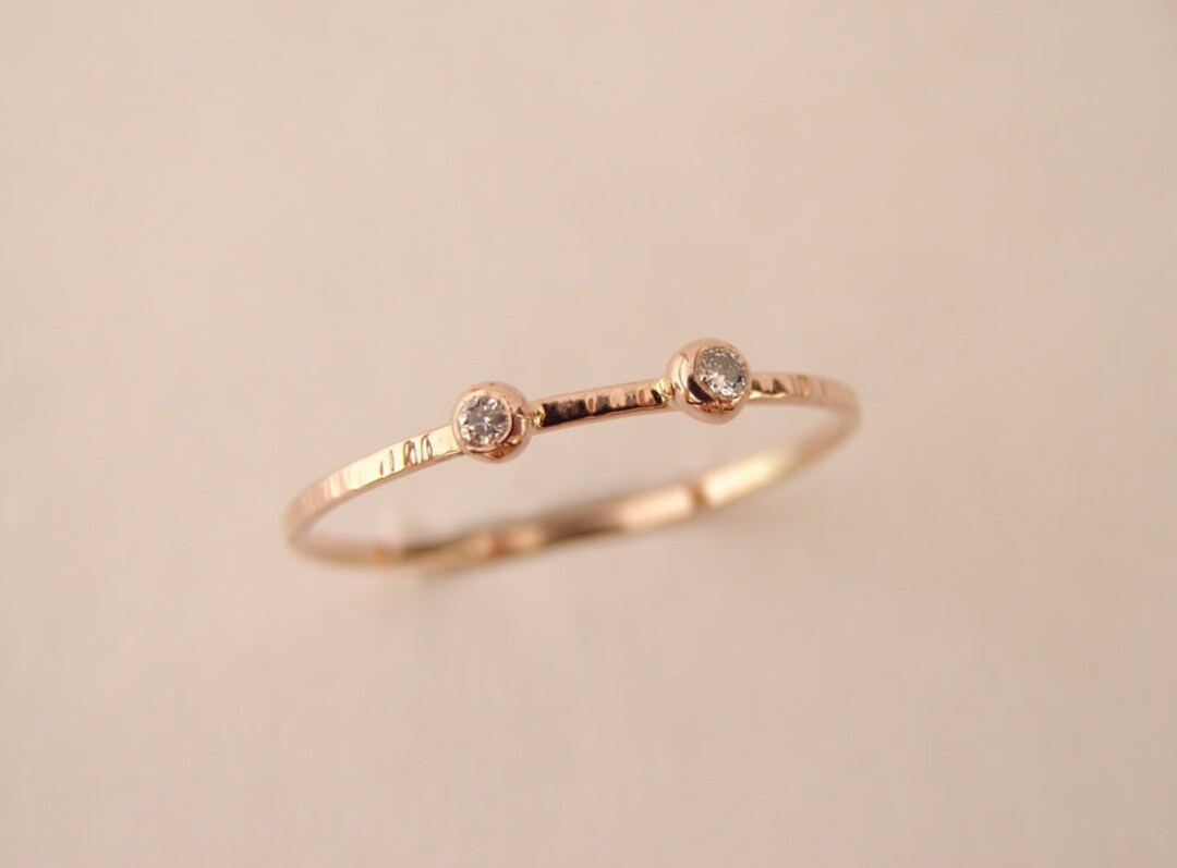 Dual Diamonds Ring - Stacking Rings - Wedding Diamond Set - 14k Rose ...