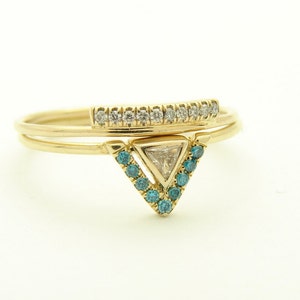 Engagement Triangle Diamond and Blue Diamonds Ring with | Etsy