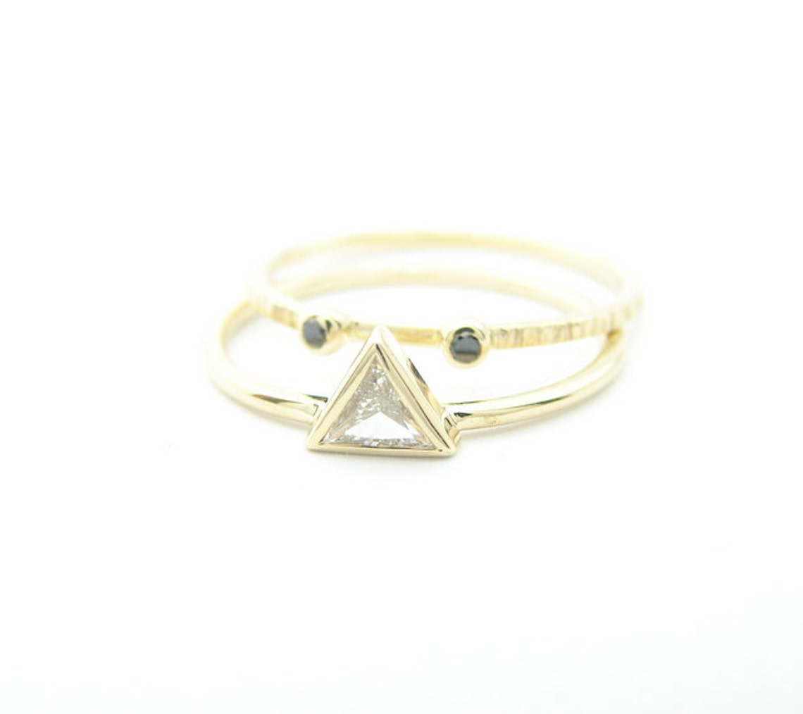 Triangle Diamond Ring - Trillion Engagement Diamond Ring With Black ...