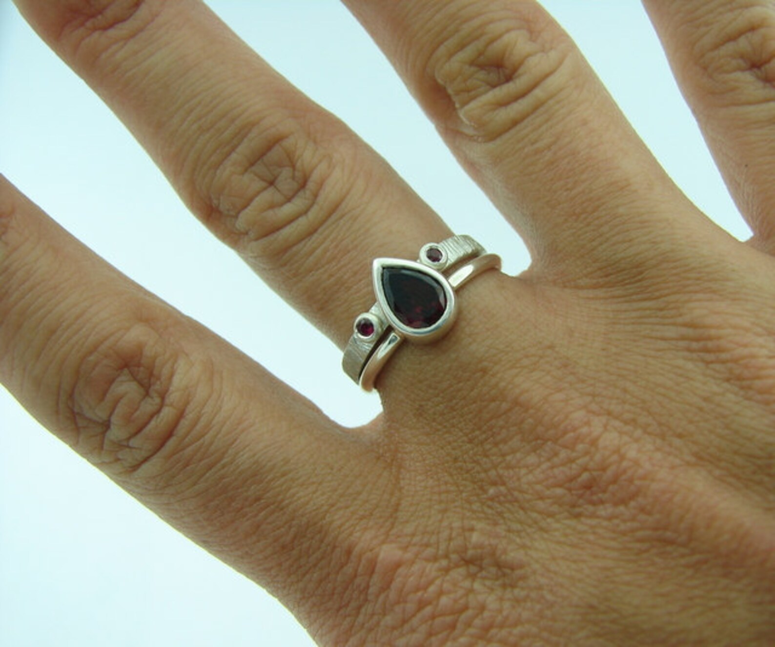 Pear Garnet Ring & Ruby Ring Wedding Set 925 Sterling - Etsy