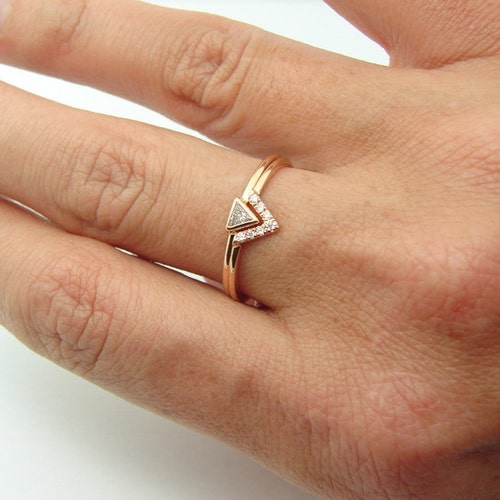 Natural 0.09 Ct. Diamond Pave V Shape Engagement Ring Solid | Etsy