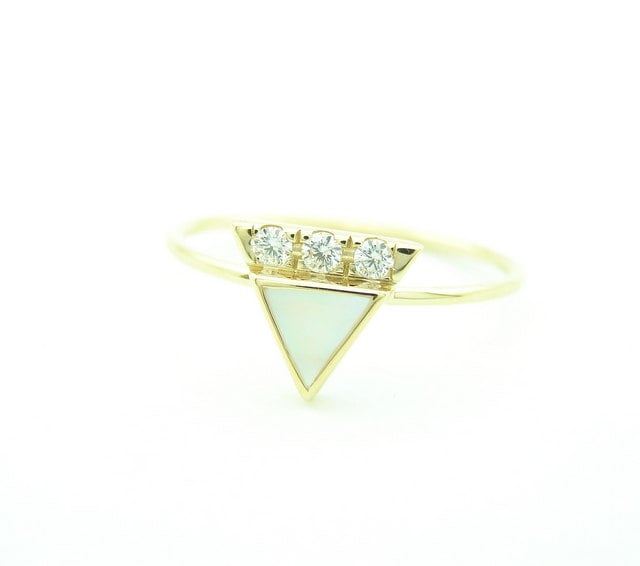 Diamond Ring Triangle Ring Mother of Pearl Triangle & - Etsy