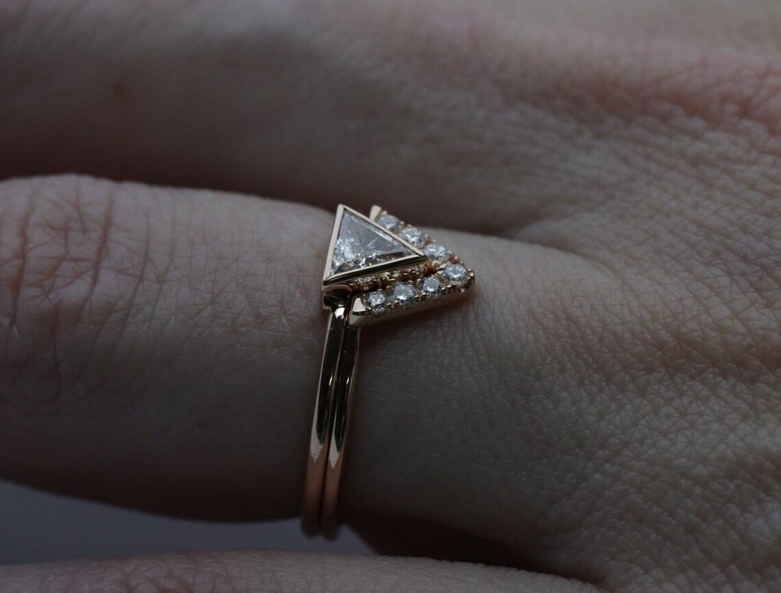 Triangle Diamond Bridal Set Gold Diamond Rings Diamond - Etsy