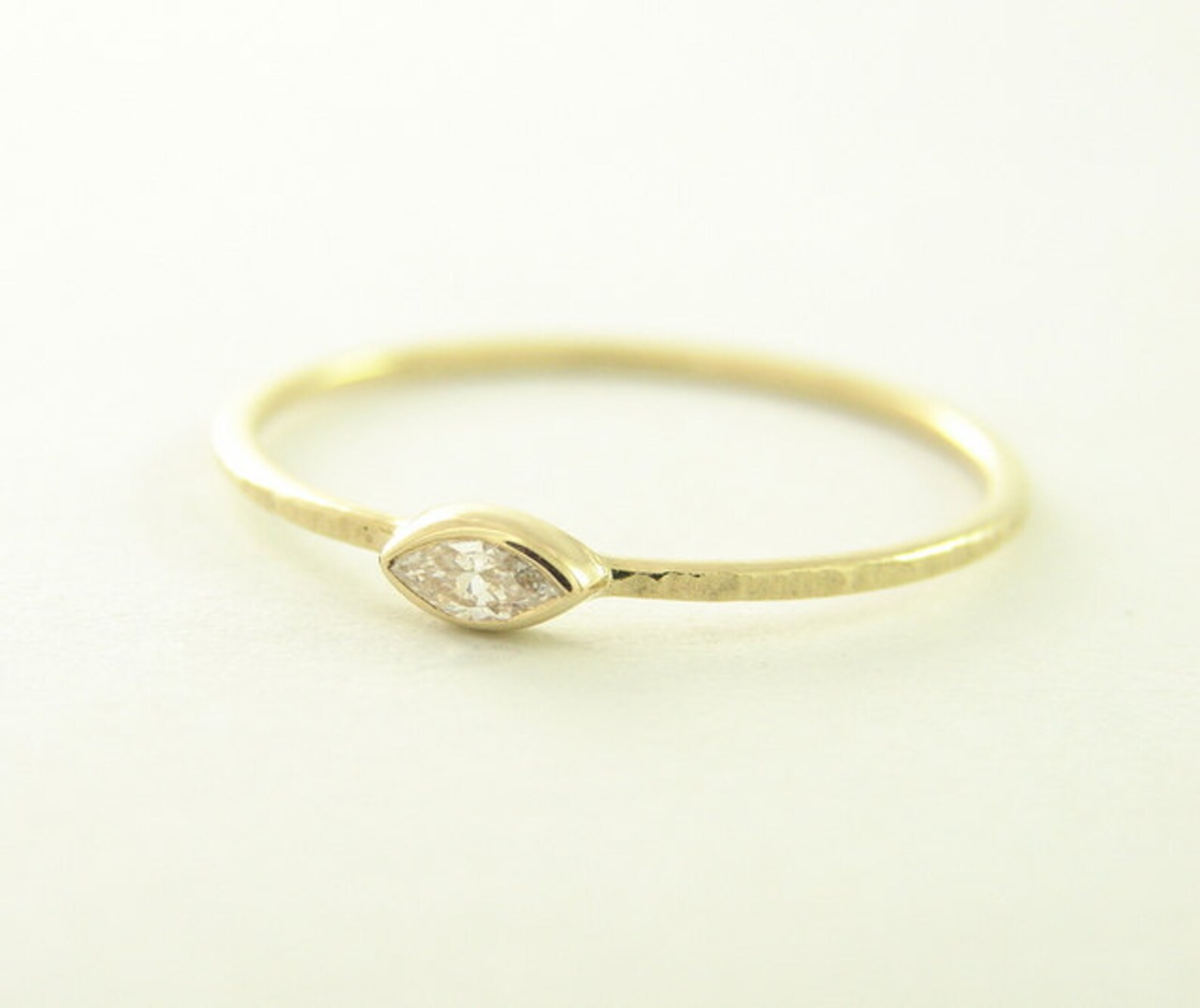 Delicate Diamond Ring 14k Gold Hammered Ring Marquise | Etsy