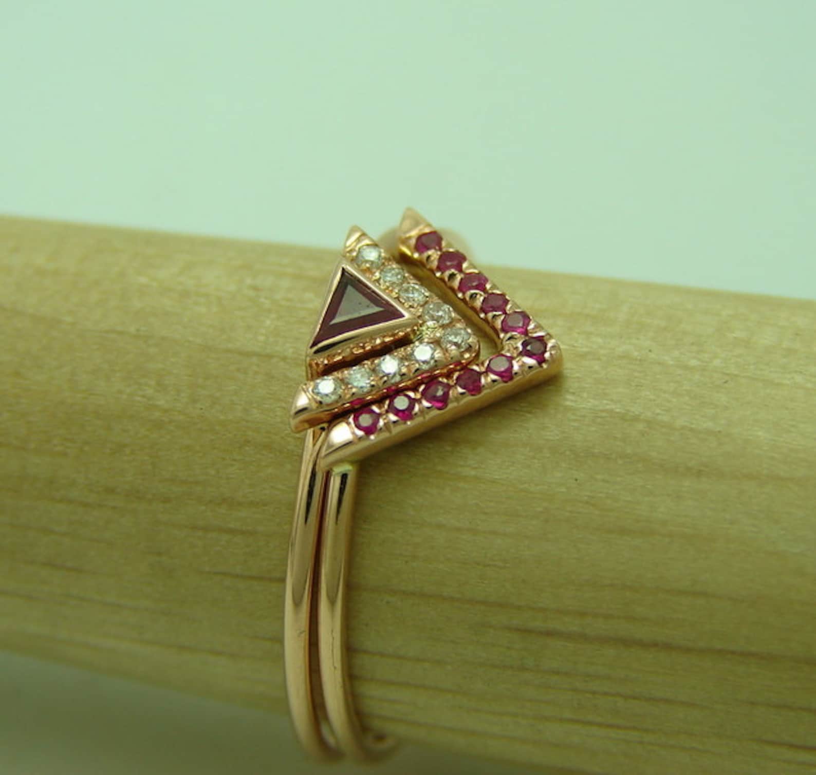 Ruby and Diamond Wedding Set - Unique Wedding Set - 14k Gold Ring ...